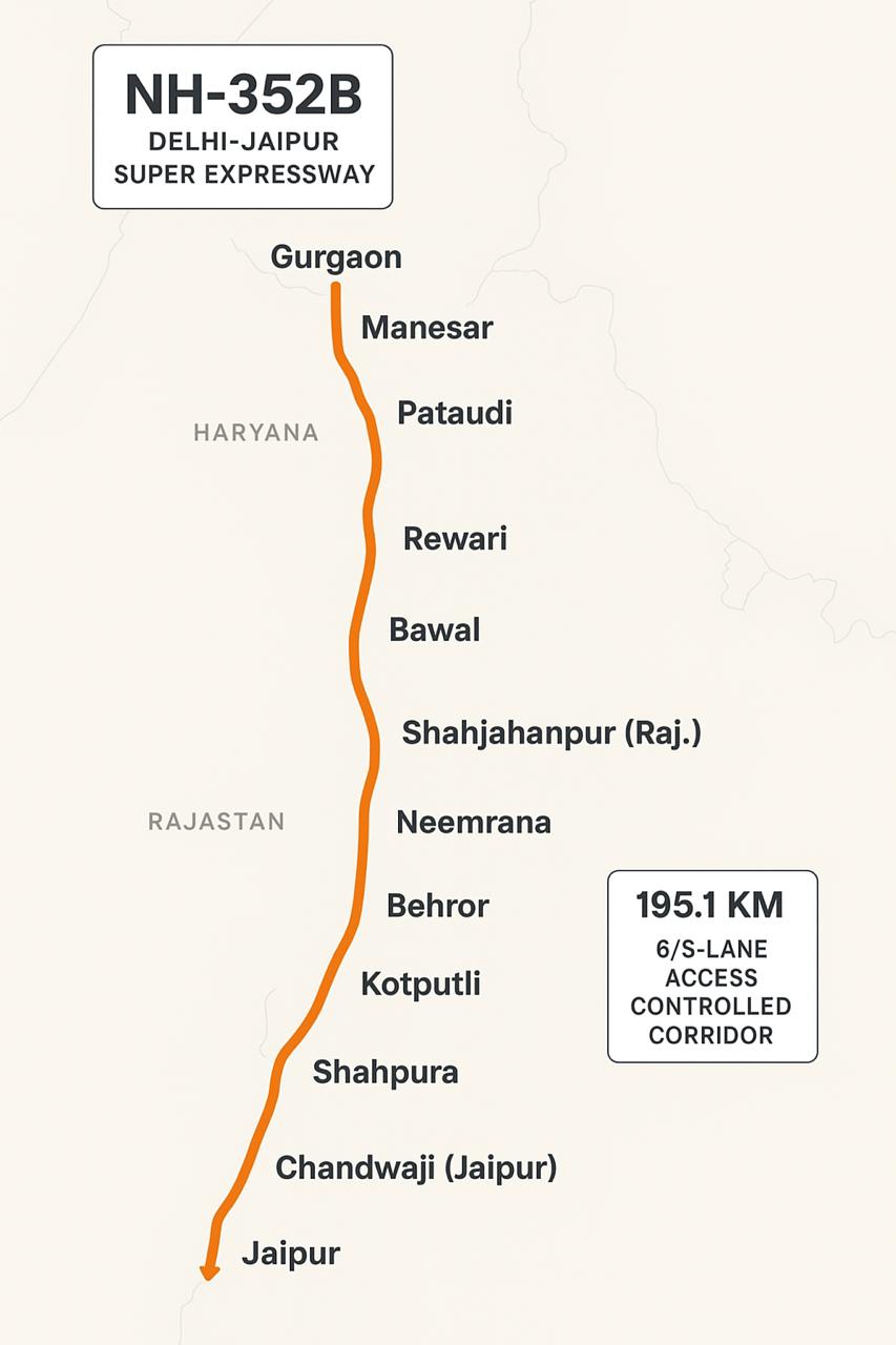 NH-352B Delhi–Jaipur Super Expressway: Route Map & Investment Guide